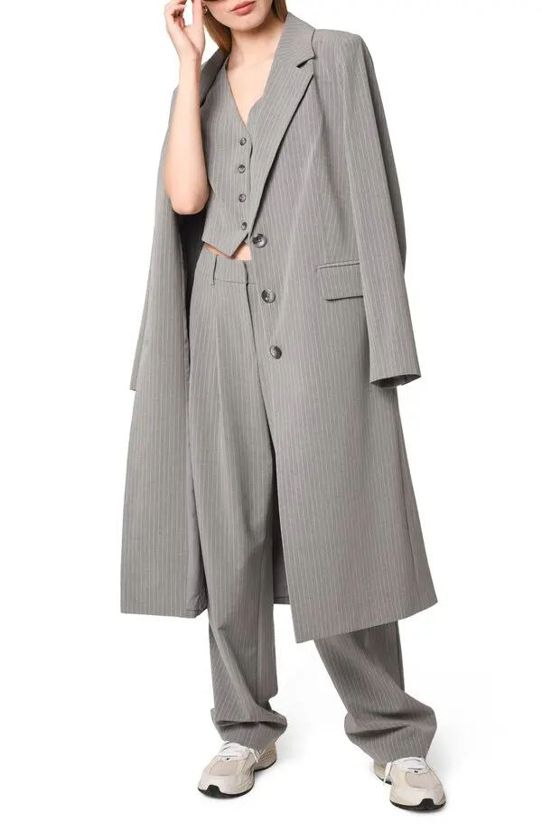 WAYF Icon Pinstripe Longline Coat