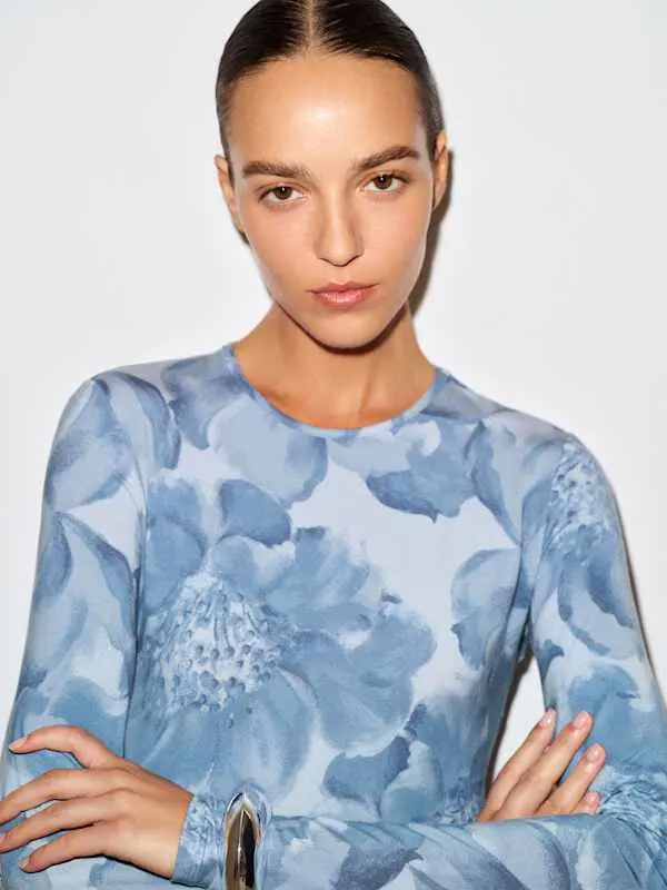 reformation blue floral dress long sleeve Reformation Riva Smocked Puff Sleeve Midi Dress - Blue Floral