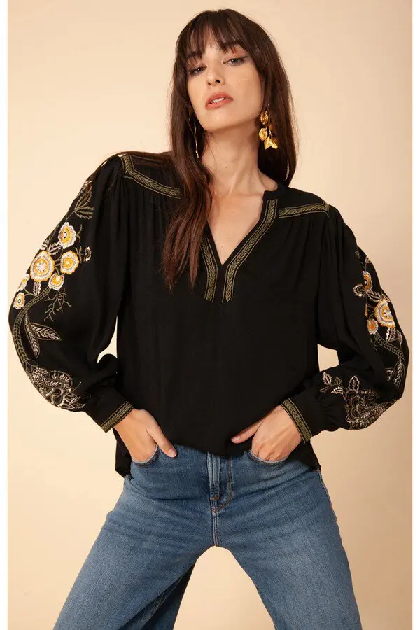 Hale Bob Dixon Embroidered Crepe Top