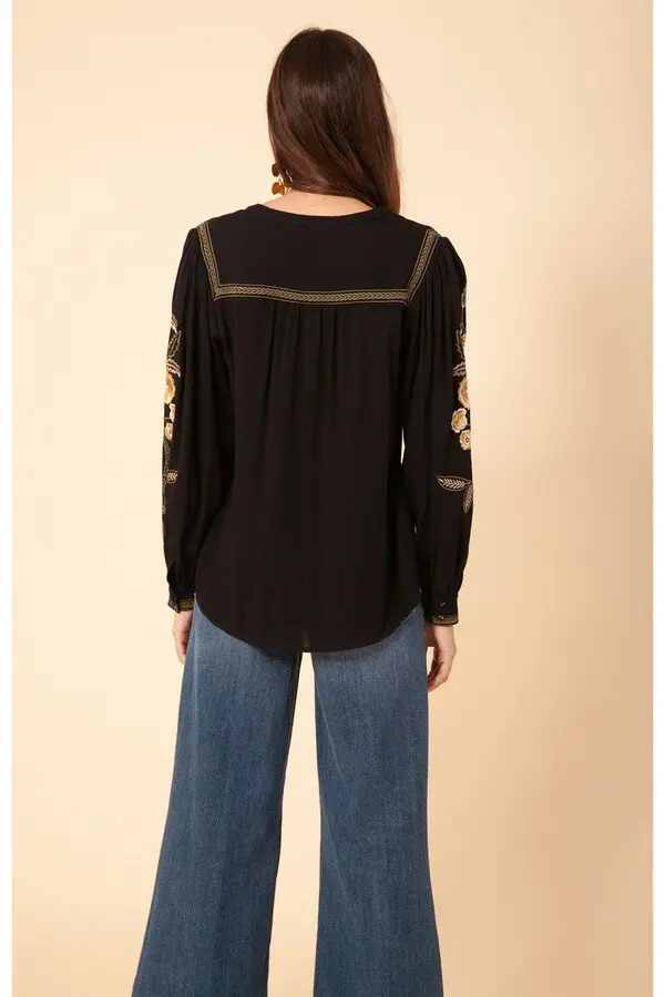 Hale Bob Dixon Embroidered Crepe Top