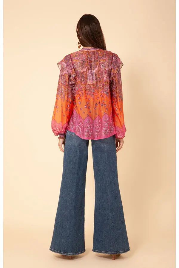 Hale Bob Maya Pleated Chiffon Top - Orange