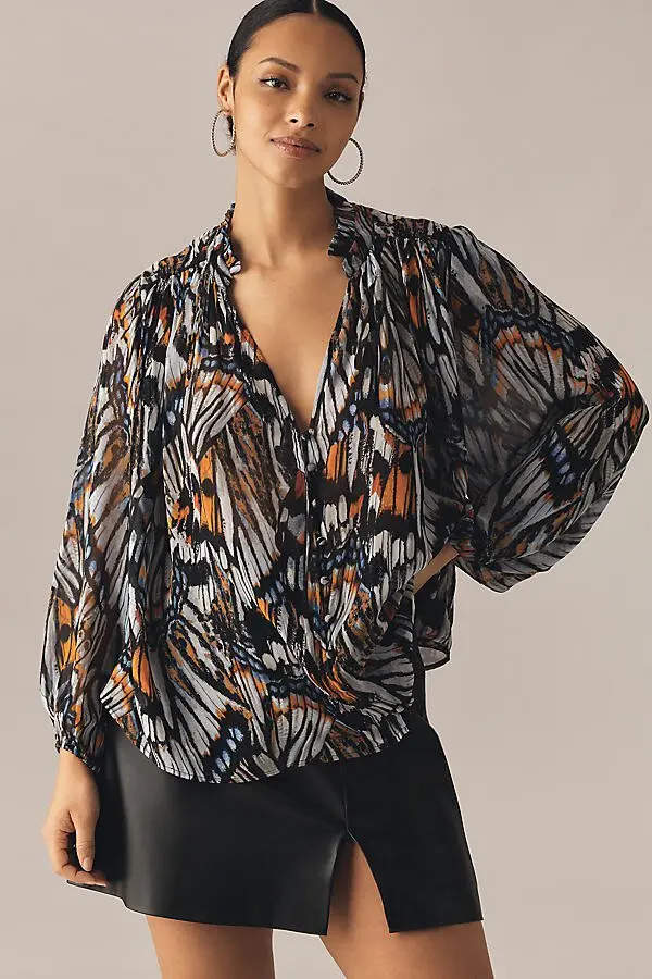 Anthropologie Estela Sheer Printed Blouse - Multicolor