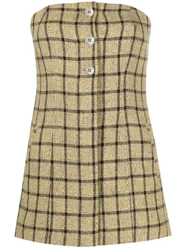 GANNI Checked Organic Cotton-blend Top - Neutrals