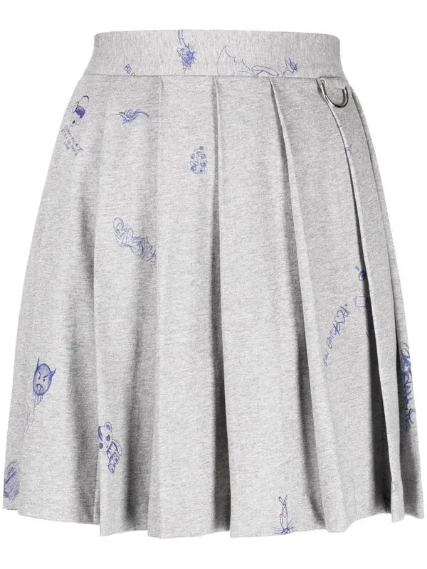 Vetements Graphic-print Pleated Miniskirt - Grey