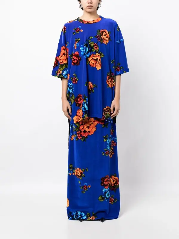 Vetements Floral-print Velvet Maxi Skirt