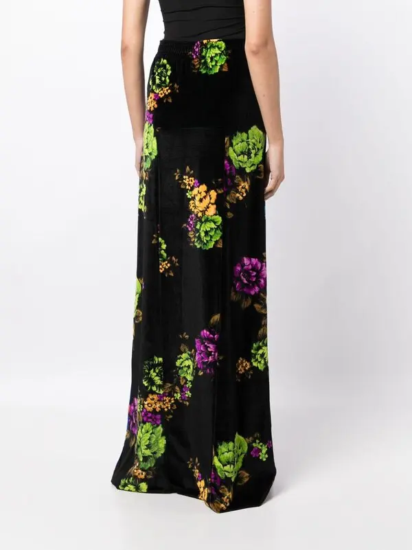 Vetements Floral-print Velvet Maxi Skirt