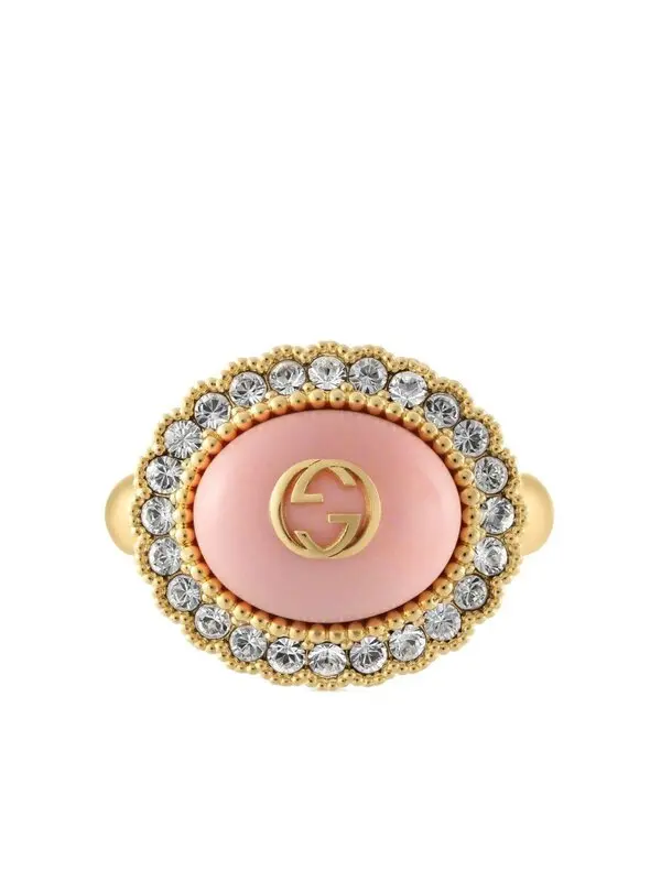 Gucci Interlocking G Logo Crystal-embellished Ring