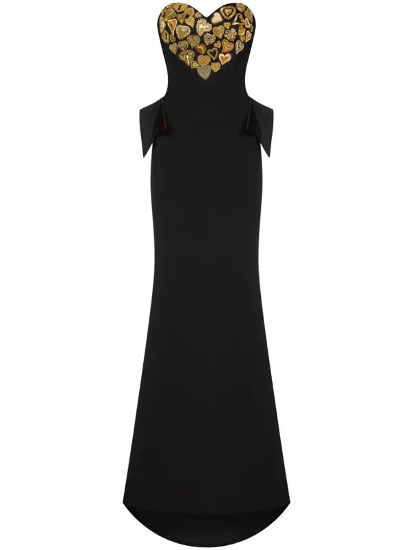 Moschino Sweetheart-neck Embroidered Maxi Dress