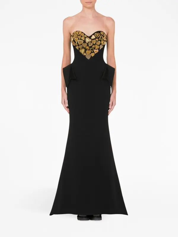 Moschino Sweetheart-neck Embroidered Maxi Dress