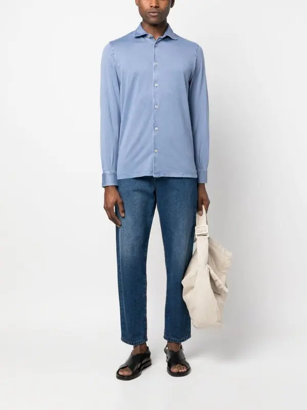 Fedeli Long-sleeve Cotton Shirt - Blue