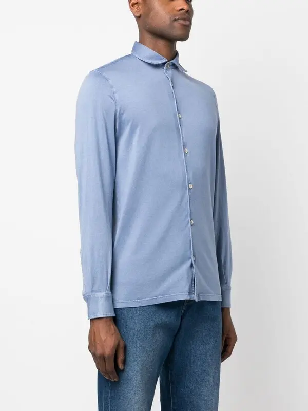 Fedeli Long-sleeve Cotton Shirt - Blue