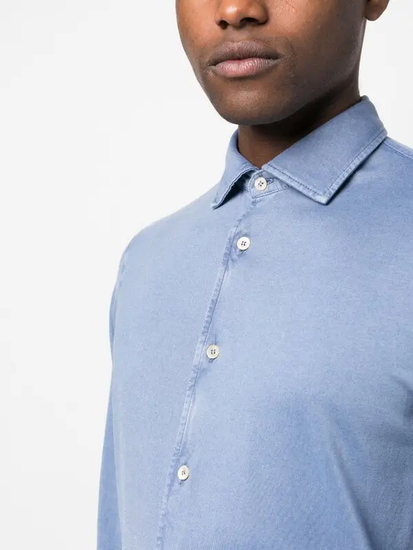 Fedeli Long-sleeve Cotton Shirt - Blue