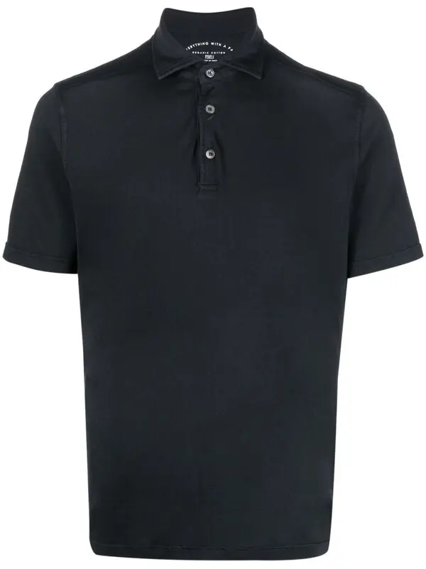 Fedeli Plain Cotton Polo Shirt - Black