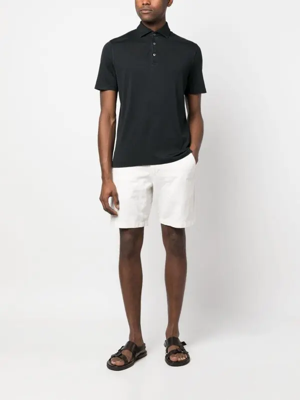 Fedeli Plain Cotton Polo Shirt - Black