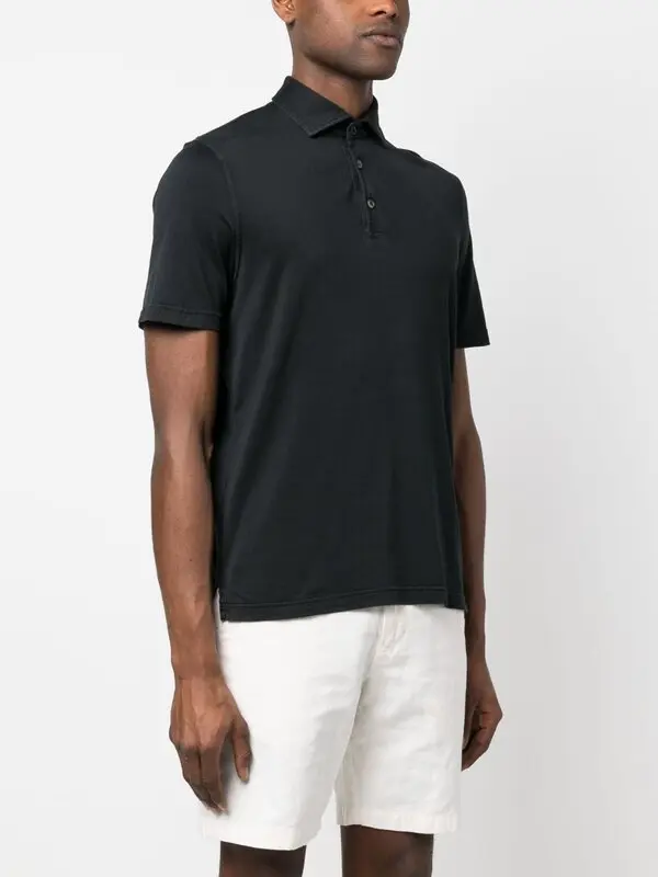 Fedeli Plain Cotton Polo Shirt - Black