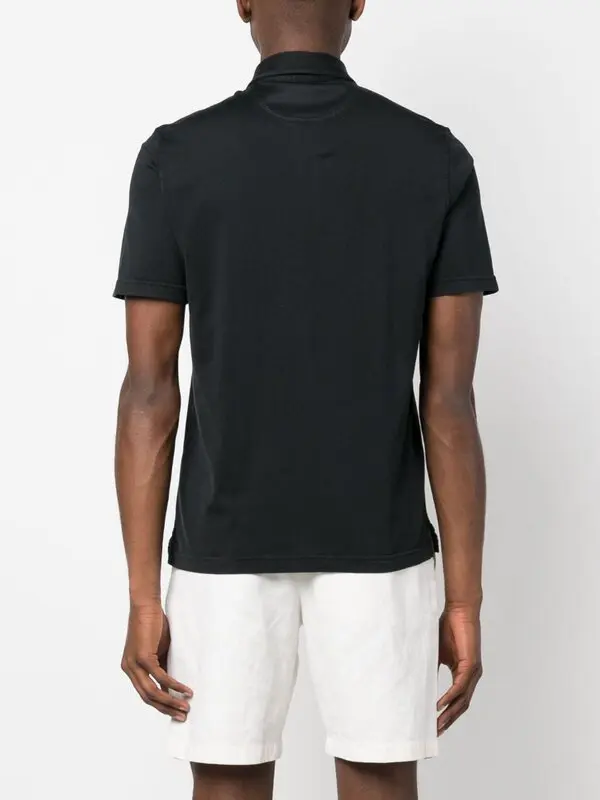 Fedeli Plain Cotton Polo Shirt - Black