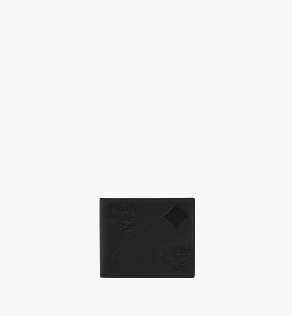 Mcm Aren Bifold Wallet In Maxi Monogram Leather - Black