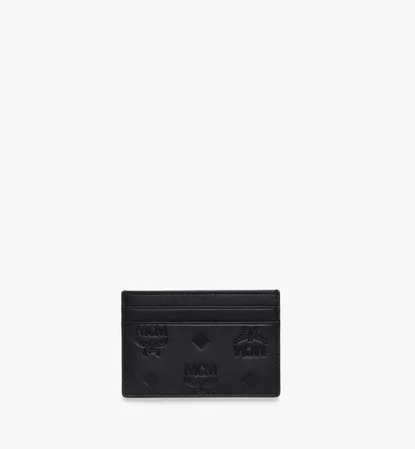 Mcm Aren Card Case In Embossed Monogram Leather - Black