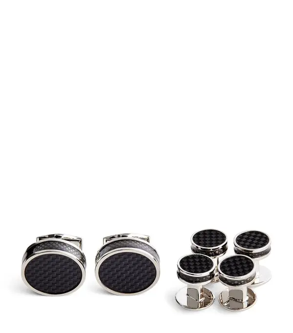 Tateossian Disc Cufflink Set - Black/silver