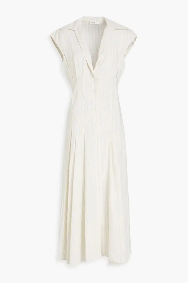 Sandro Andrina Pleated Striped Gauze Midi Dress White In Ecru - 50% Off |  Editorialist