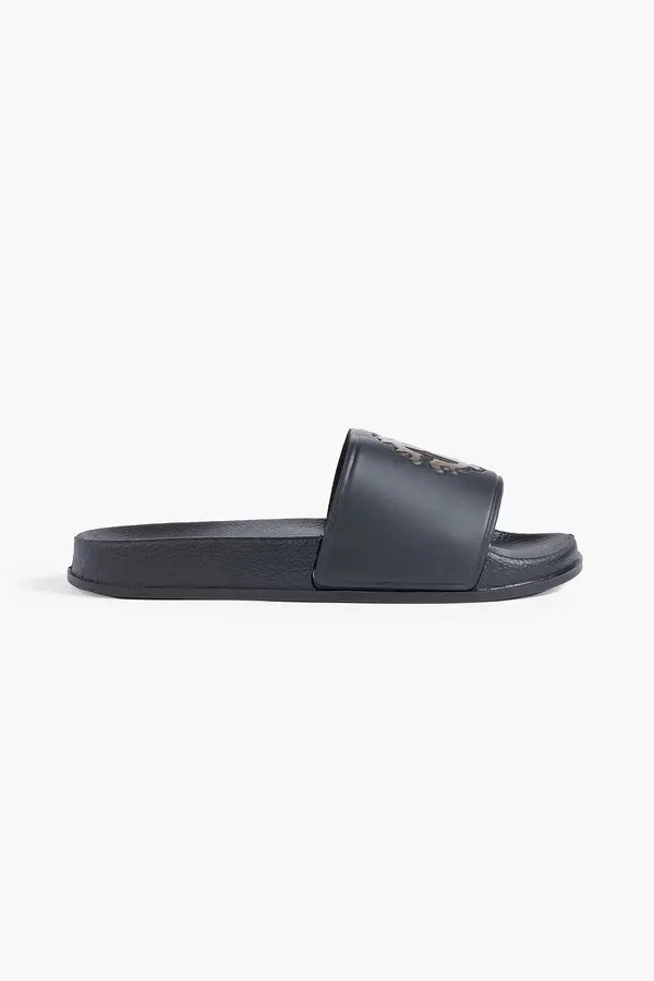Roberto Cavalli Printed Embossed Rubber Slides - Black