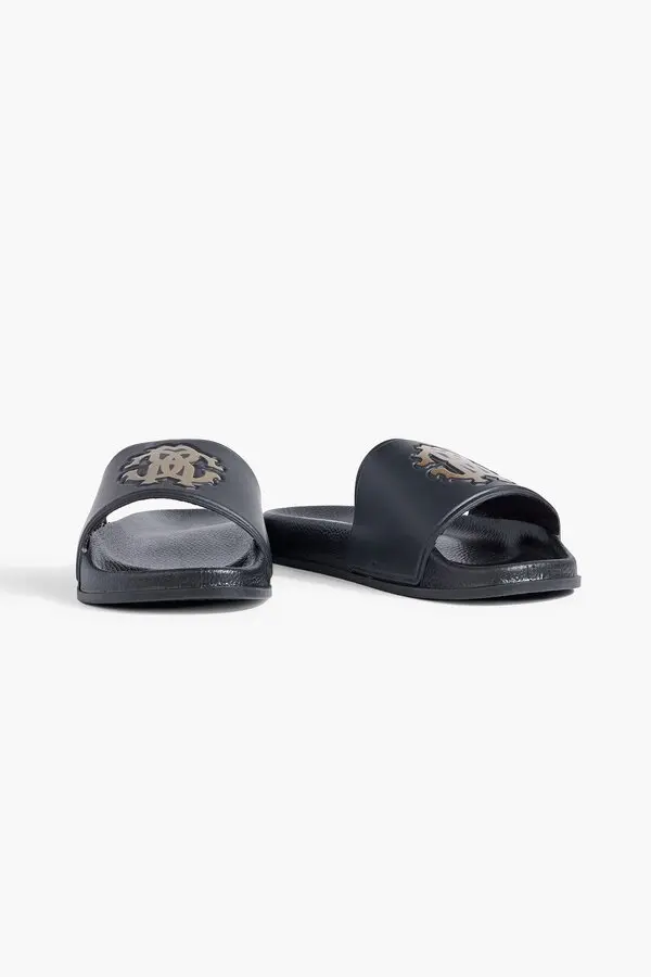 Roberto Cavalli Printed Embossed Rubber Slides - Black