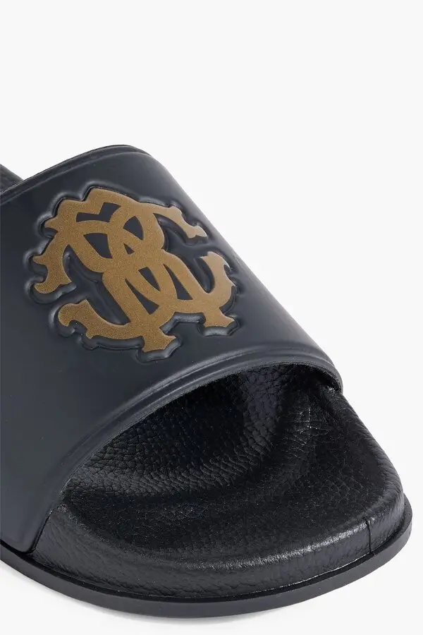 Roberto Cavalli Printed Embossed Rubber Slides - Black