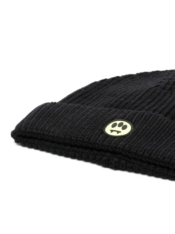 BARROW Logo-patch Ribbed-knit Beanie - Black