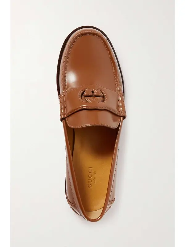 Gucci Cutout Glossed-leather Loafers