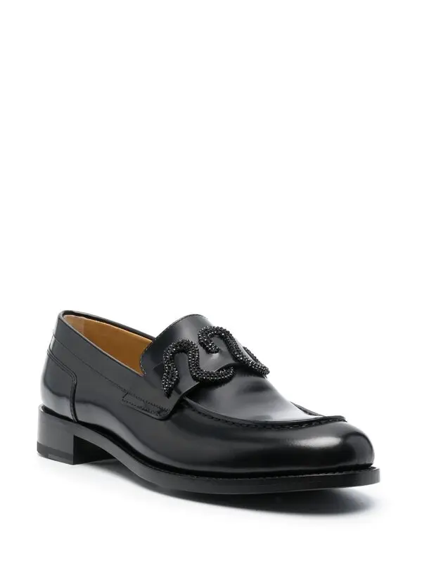 Rene Caovilla Crystal-embellished Leather Loafers - Black