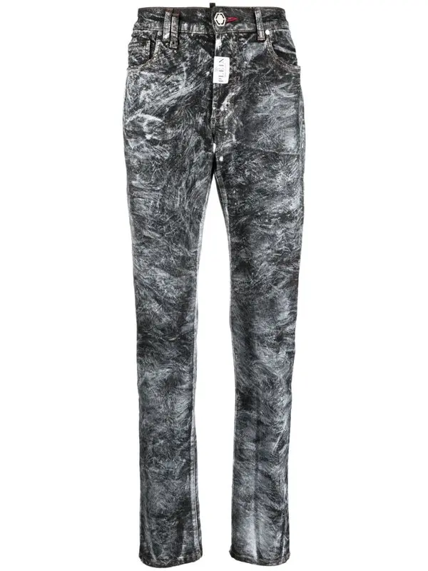 Philipp Plein Abstract-print Straight-leg Jeans - Black