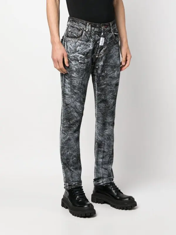 Philipp Plein Abstract-print Straight-leg Jeans - Black