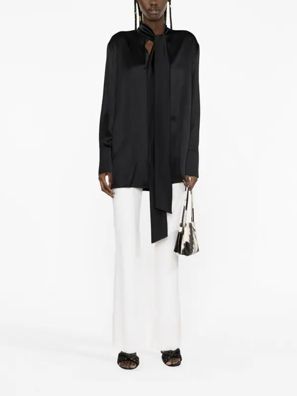 JIL SANDER Pussy-bow Silk-satin Blouse