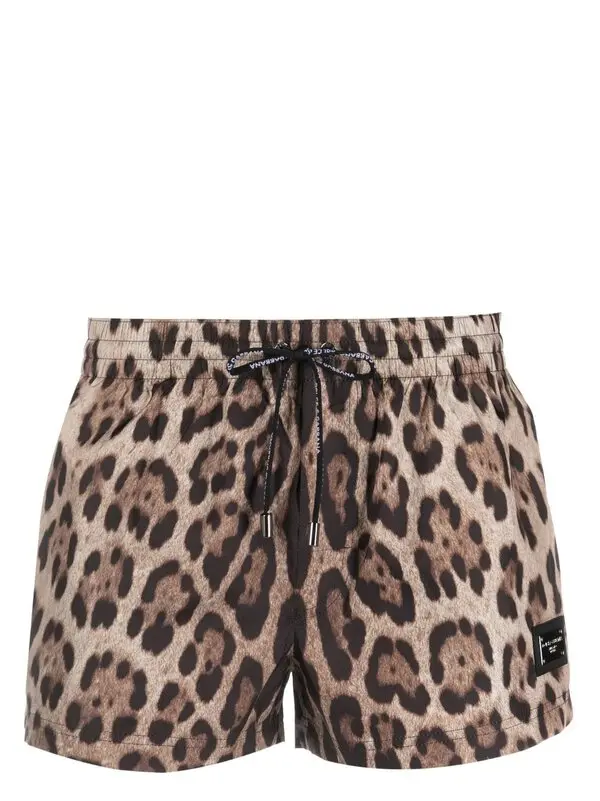 Dolce & Gabbana Logo-plaque Leopard-print Swim Shorts - Black