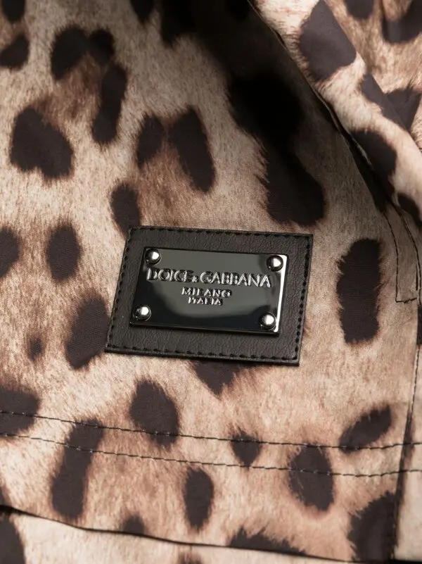 Dolce & Gabbana Logo-plaque Leopard-print Swim Shorts