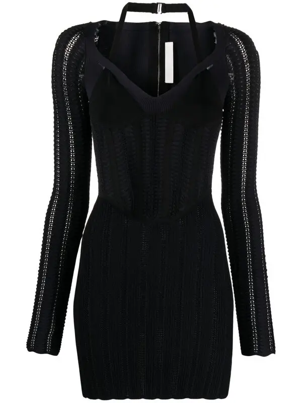 DION LEE Open-knit Corset Minidress - Black
