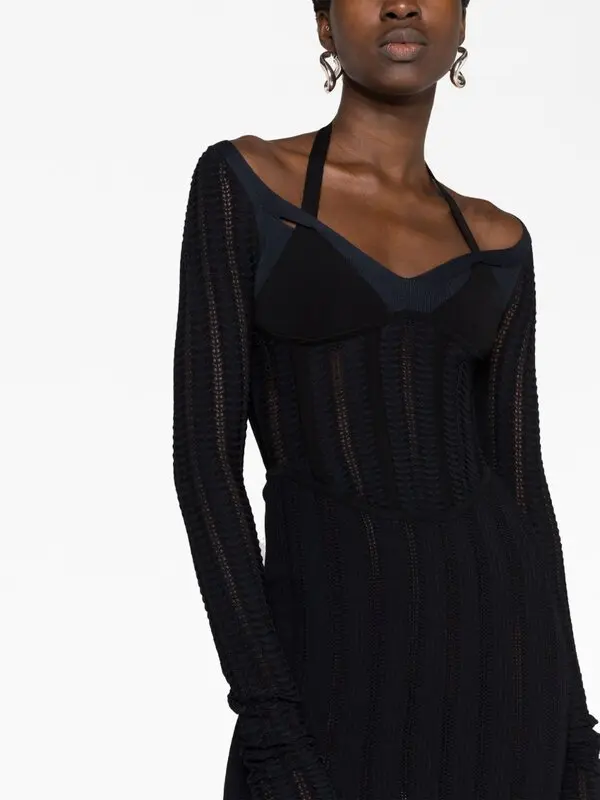 DION LEE Open-knit Corset Minidress - Black