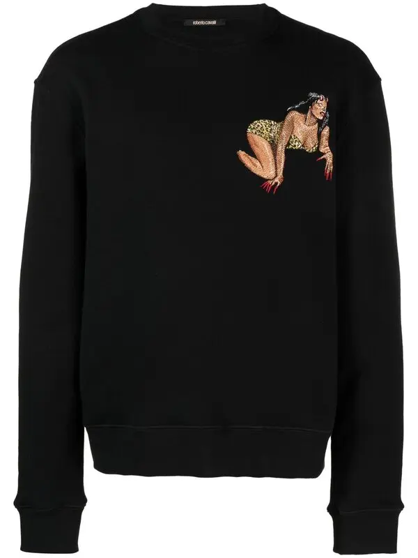 Roberto Cavalli Patch-detail Cotton Sweatshirt - Black