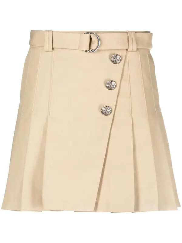 Maje High-rise Pleated Miniskirt With Belt