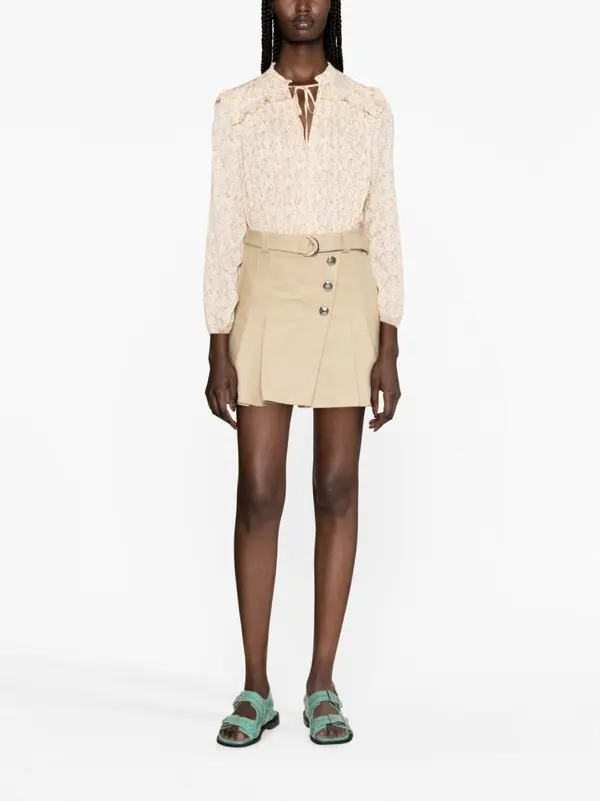 Maje High-rise Pleated Miniskirt With Belt