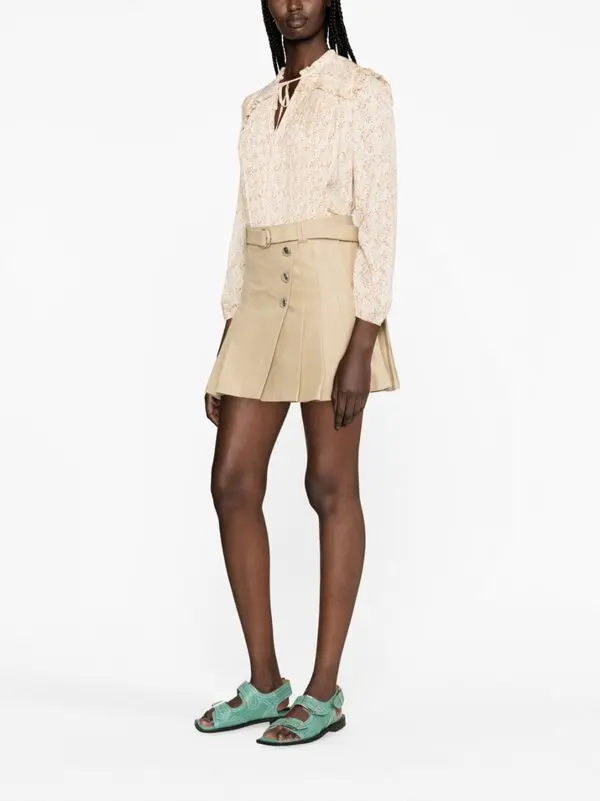 Maje High-rise Pleated Miniskirt With Belt