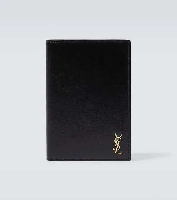 Saint Laurent Tiny Cassandre Leather Passport Holder - Black