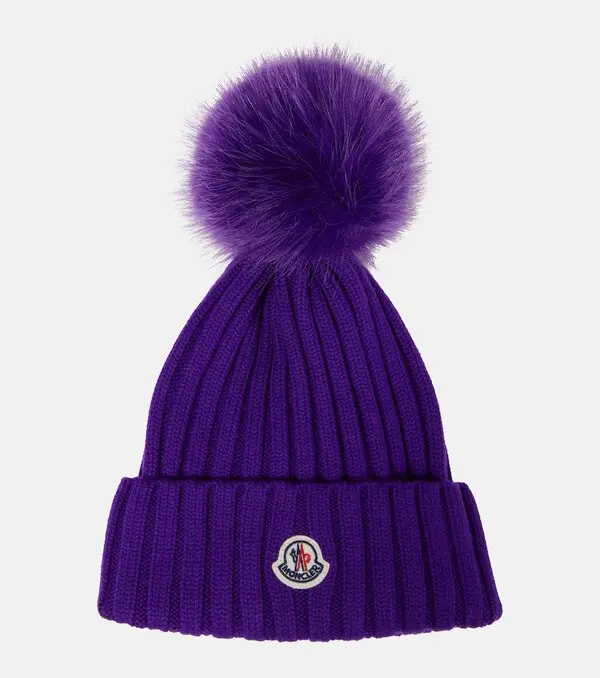 Moncler Ribbed-Knit Wool Beanie - Purple | Editorialist display picture 2