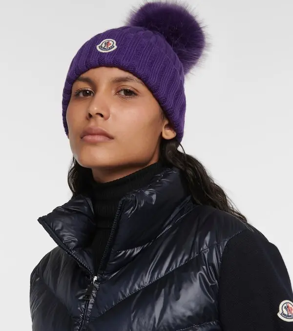 Moncler Ribbed-Knit Wool Beanie - Purple | Editorialist display picture 3