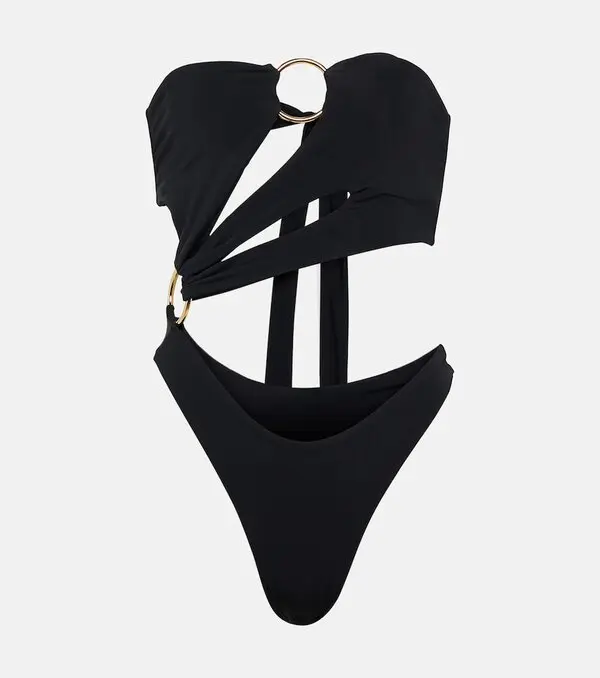 LOUISA BALLOU Strapless Cutout One Piece Swimsuit - Black