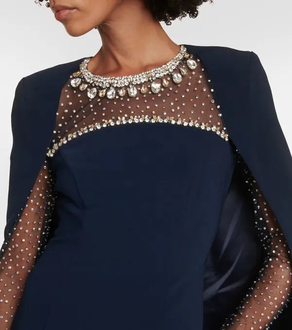 Jenny Packham Embellished Cape Crêpe Gown