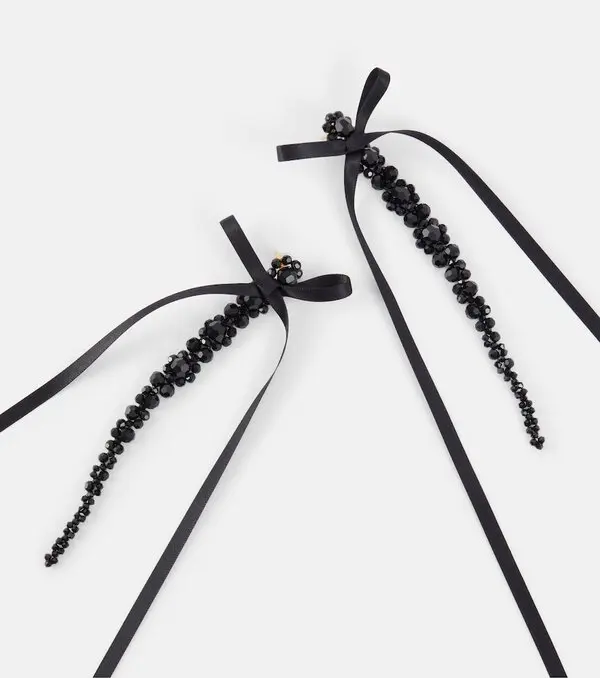 Simone Rocha Bow-embellished Crystal Drop Earrings - Black