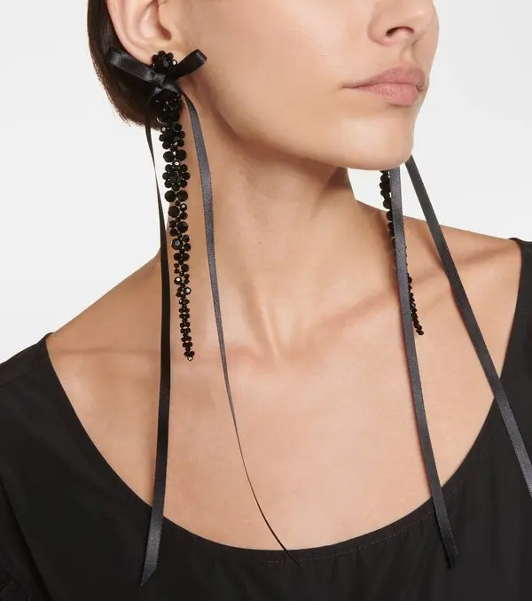 Simone Rocha Bow-embellished Crystal Drop Earrings - Black