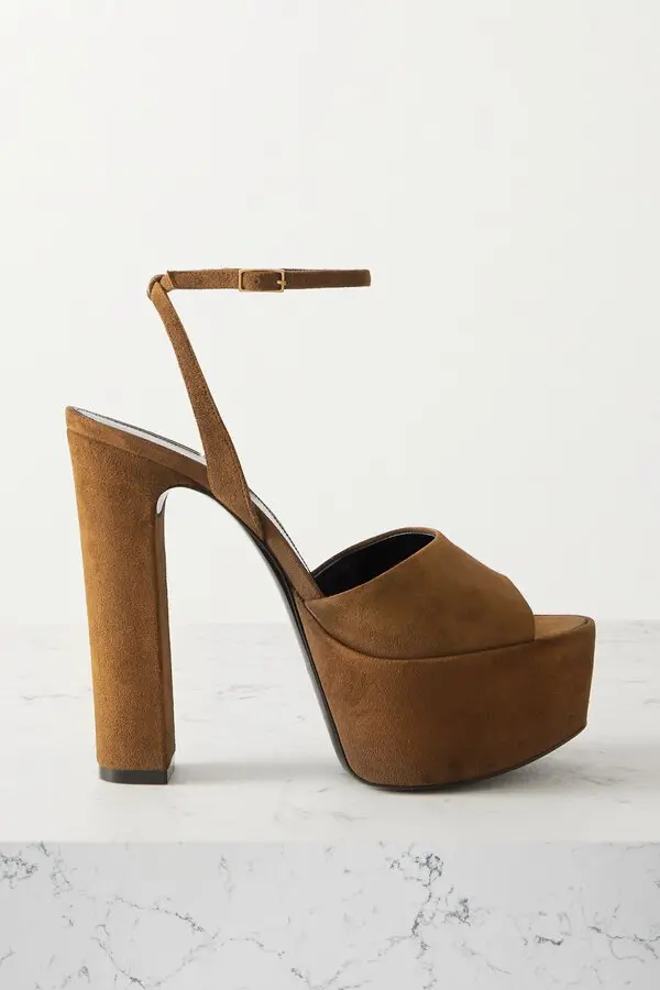 Saint Laurent Jodie Suede Platform Sandals Brown Editorialist