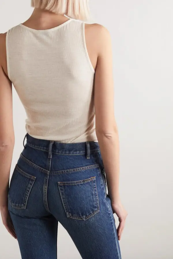 Saint Laurent Cassandre Embroidered Wool Tank - Neutrals